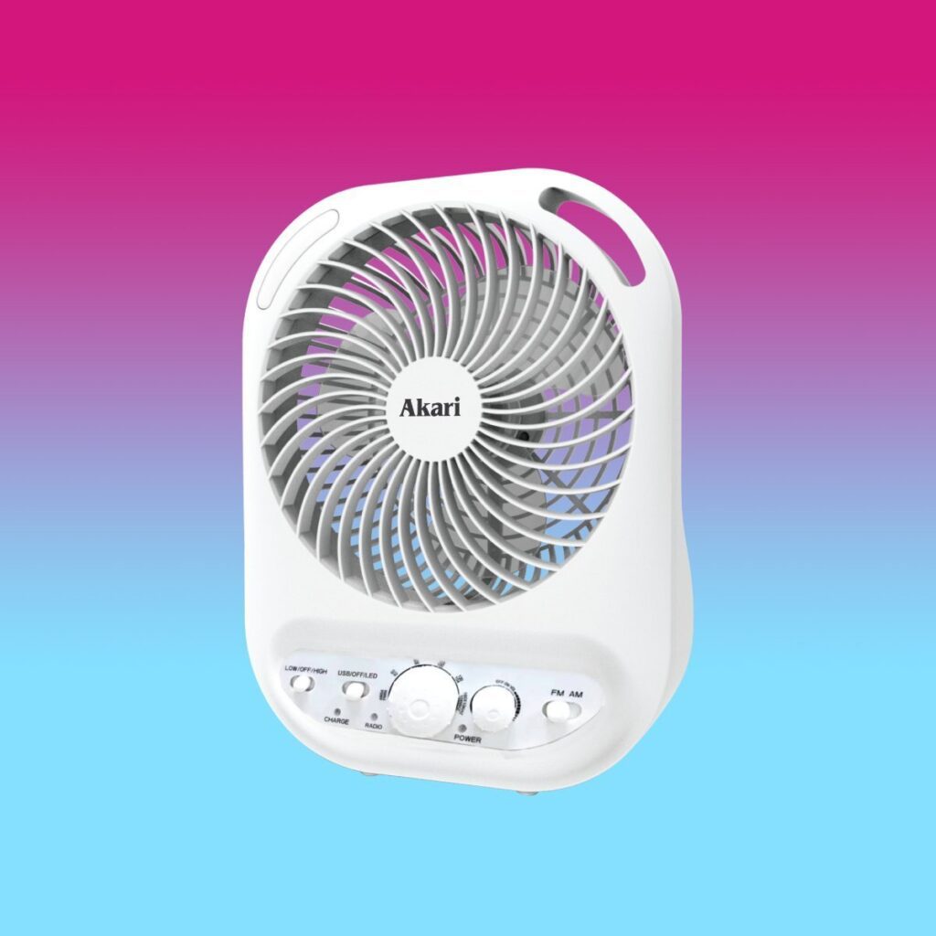 Akari ARBF-5511R 6" Rechargeable Box Fan with Radio and Night Light ...